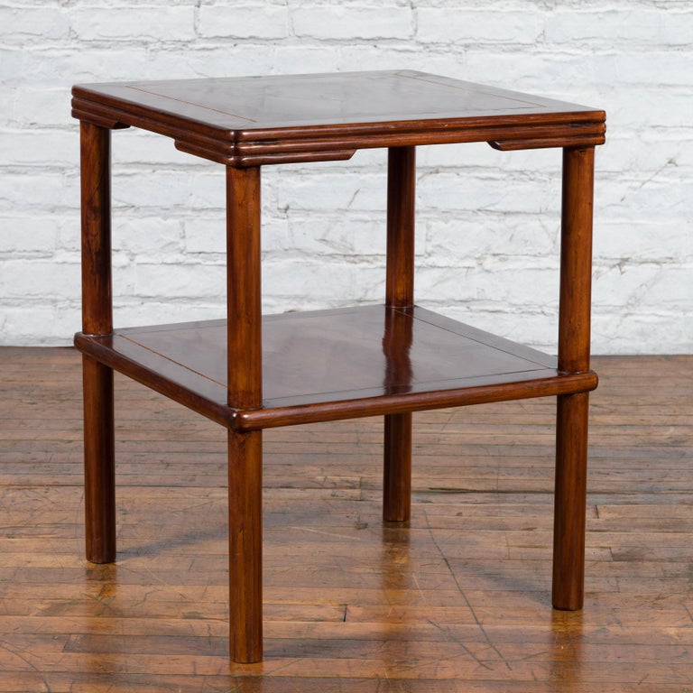 Brown Lacquered 19th Century Qing Dynasty Side Table with Reeded Apron ...