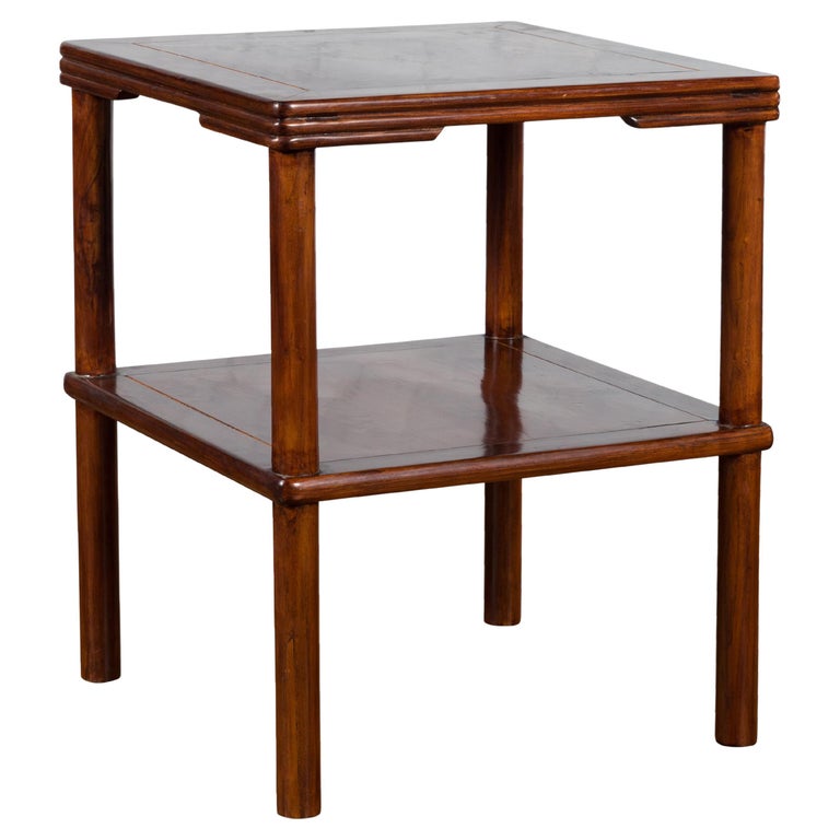 Brown Lacquered 19th Century Qing Dynasty Side Table with Reeded Apron ...