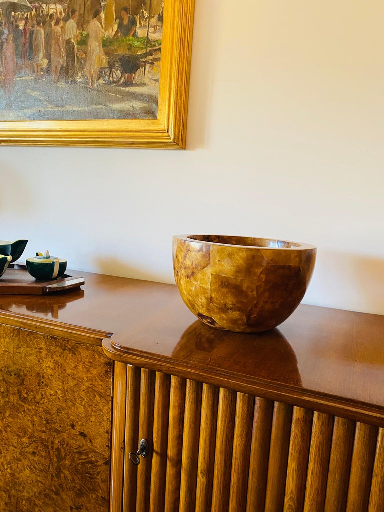 Brown Lacquered Parchment Large Bowl, Italy, 1970s For Sale at 1stDibs