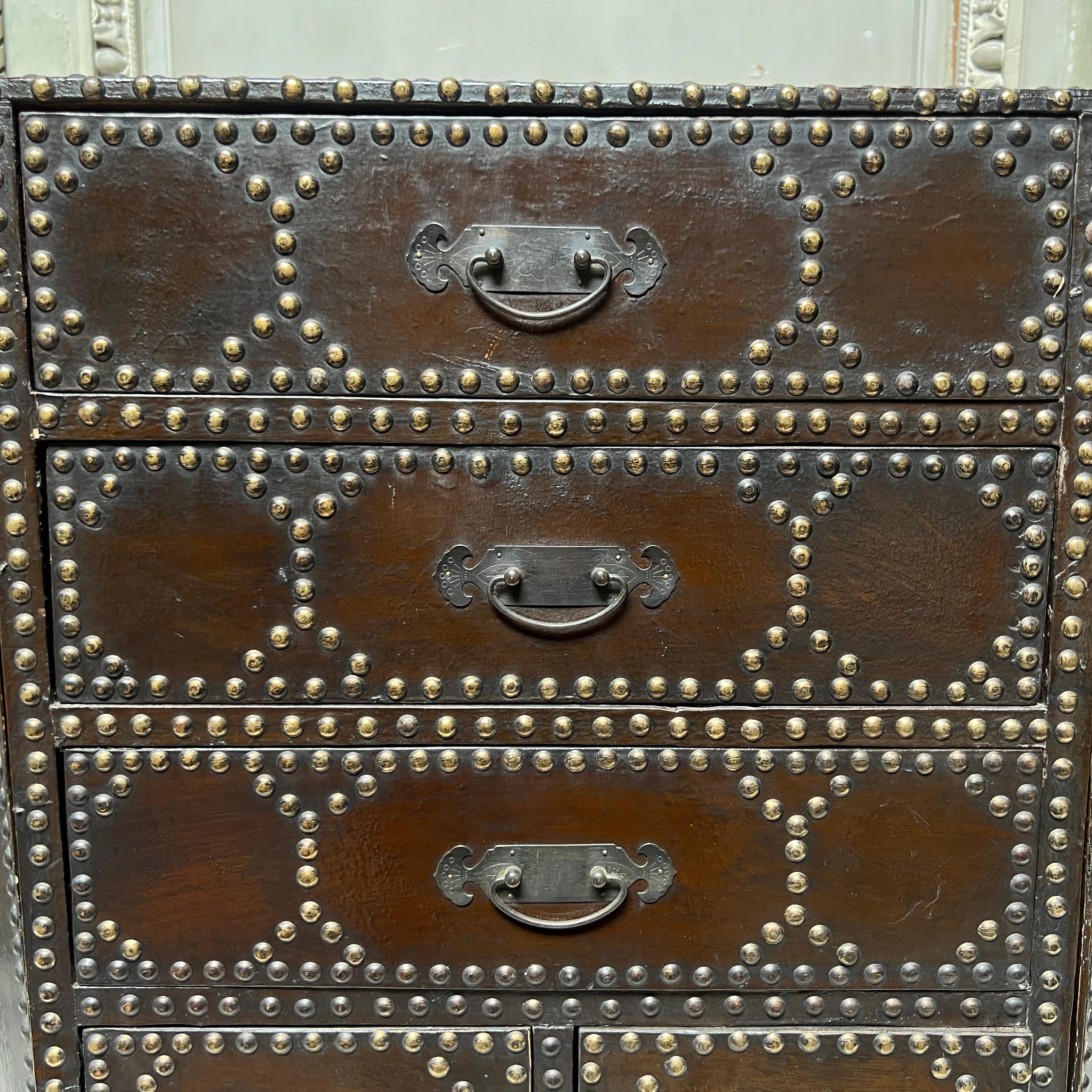 Brown Leather Chest of Drawers with Nailheads at 1stDibs