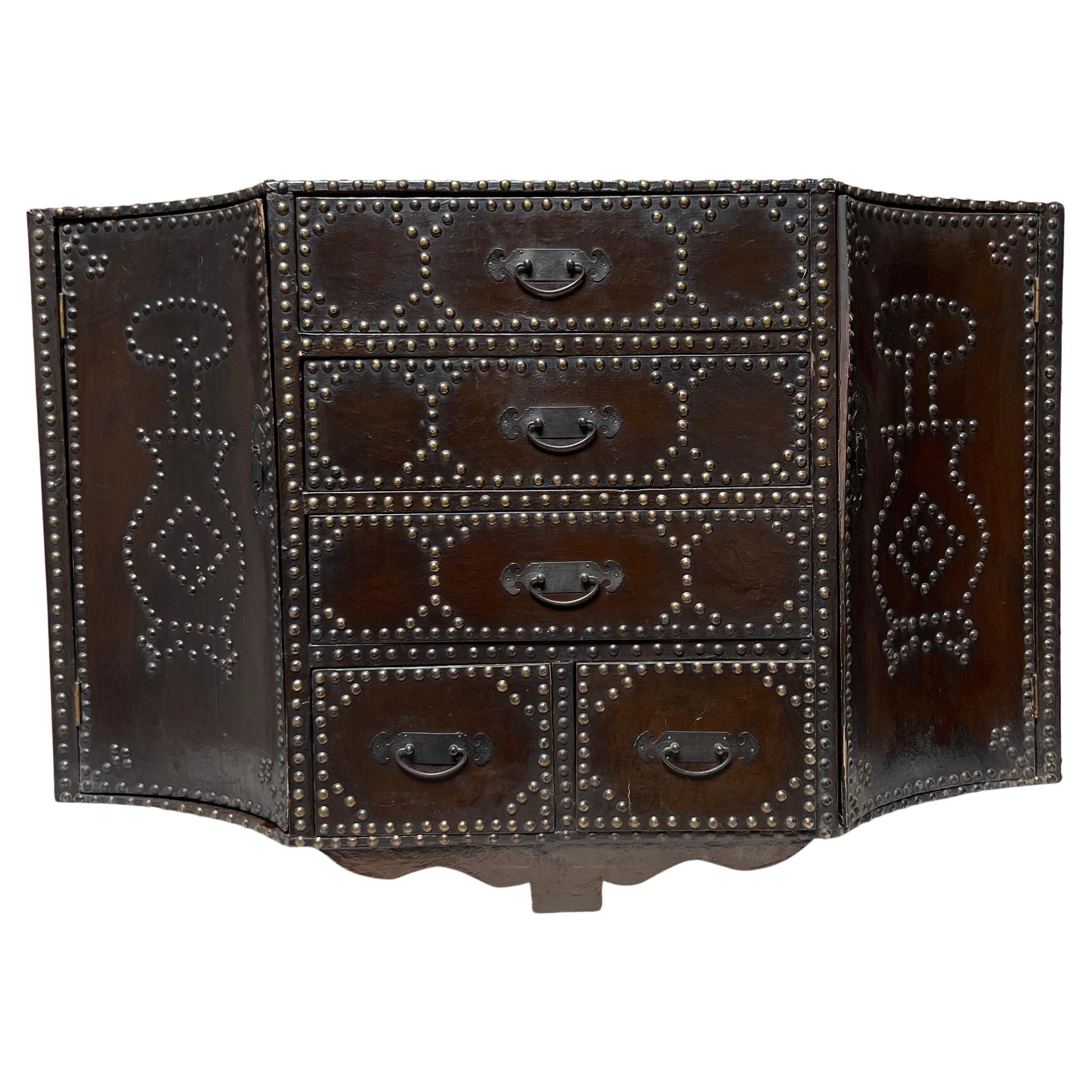 Brown Leather Chest of Drawers with Nailheads at 1stDibs