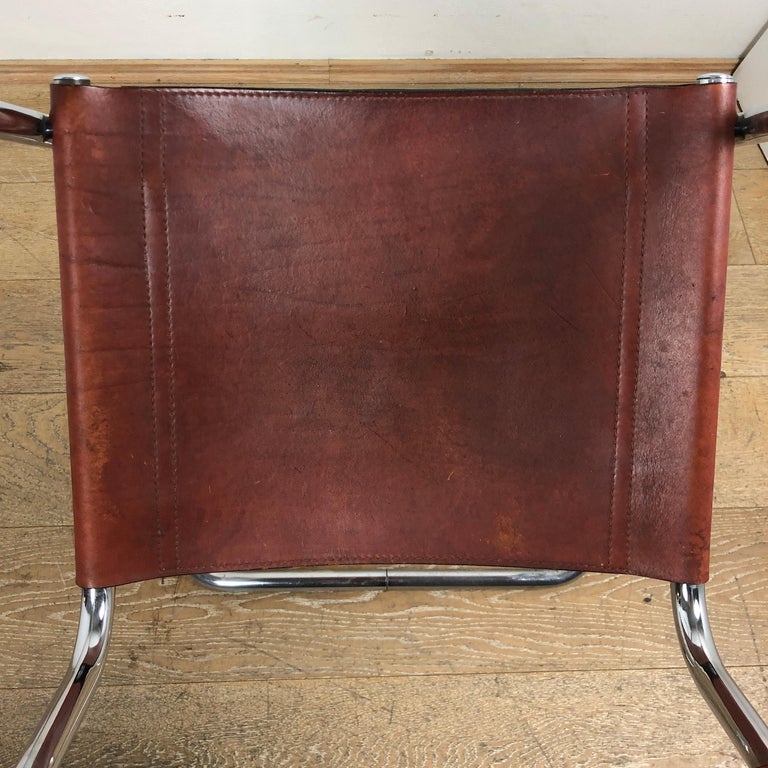 Brown Leather Chrome-Plated Tubular Steel Cantilever Chair Mart Stam ...