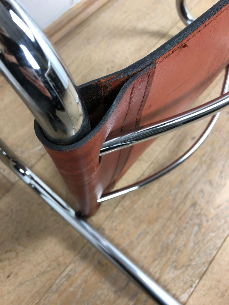 Brown Leather Chrome-Plated Tubular Steel Cantilever Chair Mart Stam ...