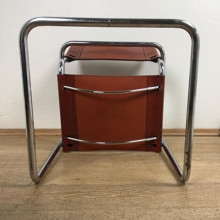 Brown Leather Chrome-Plated Tubular Steel Cantilever Chair Mart Stam ...