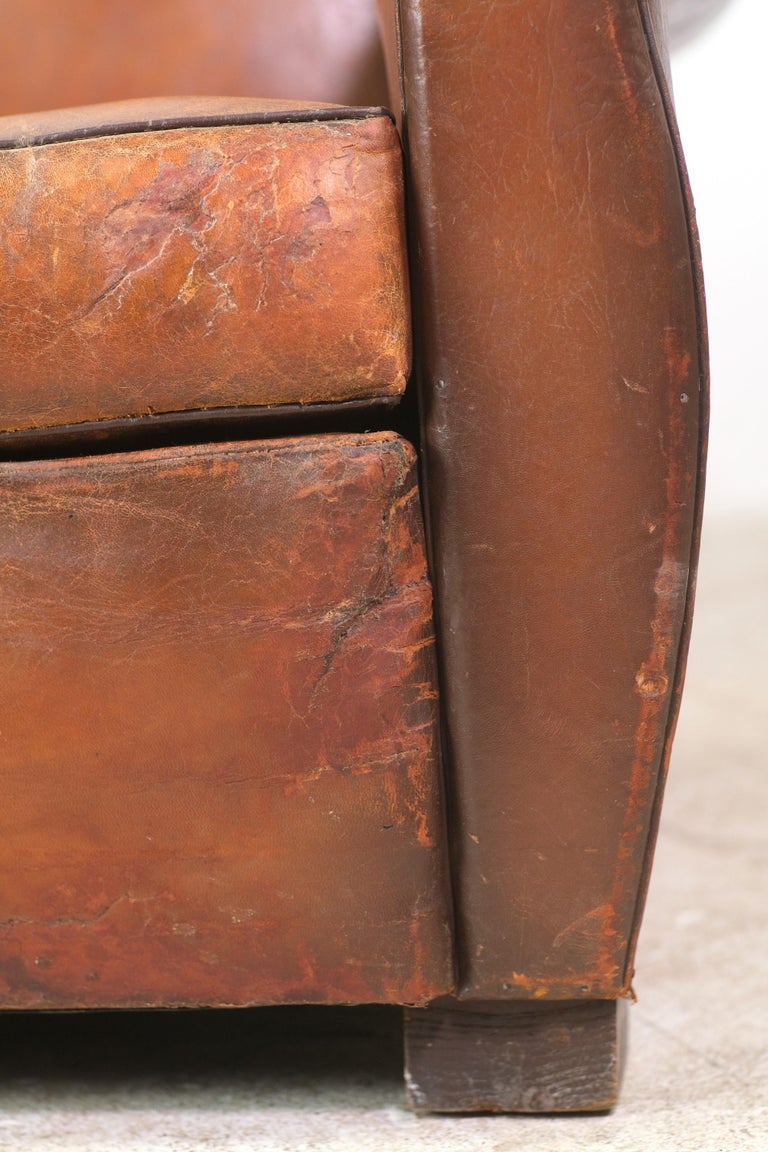 Brown Leather Club Chair from Europe, Studs Rounded Back For Sale at ...