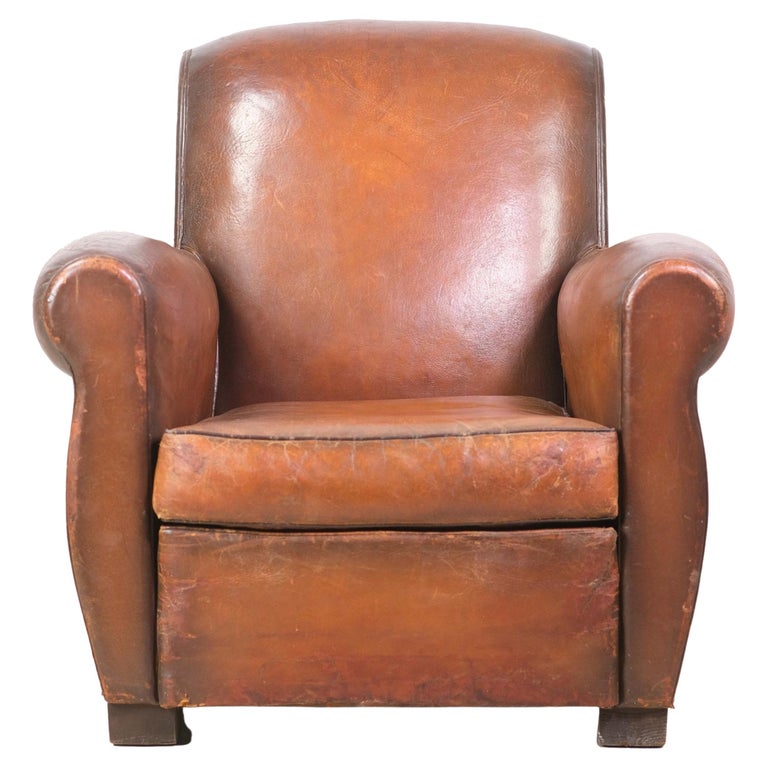 Brown Leather Club Chair from Europe, Studs Rounded Back For Sale at ...