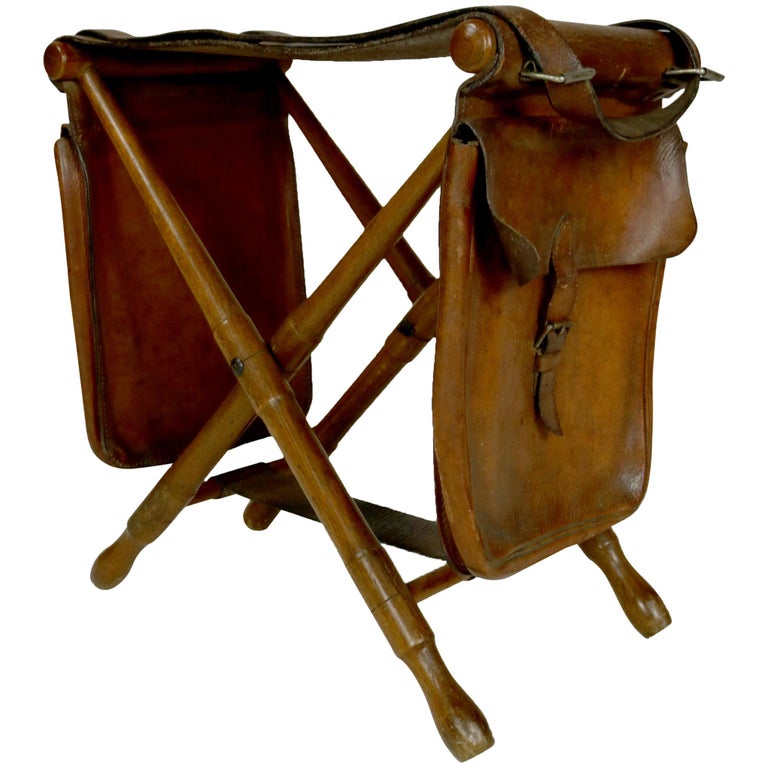 Brown Leather Fishing Stool at 1stDibs