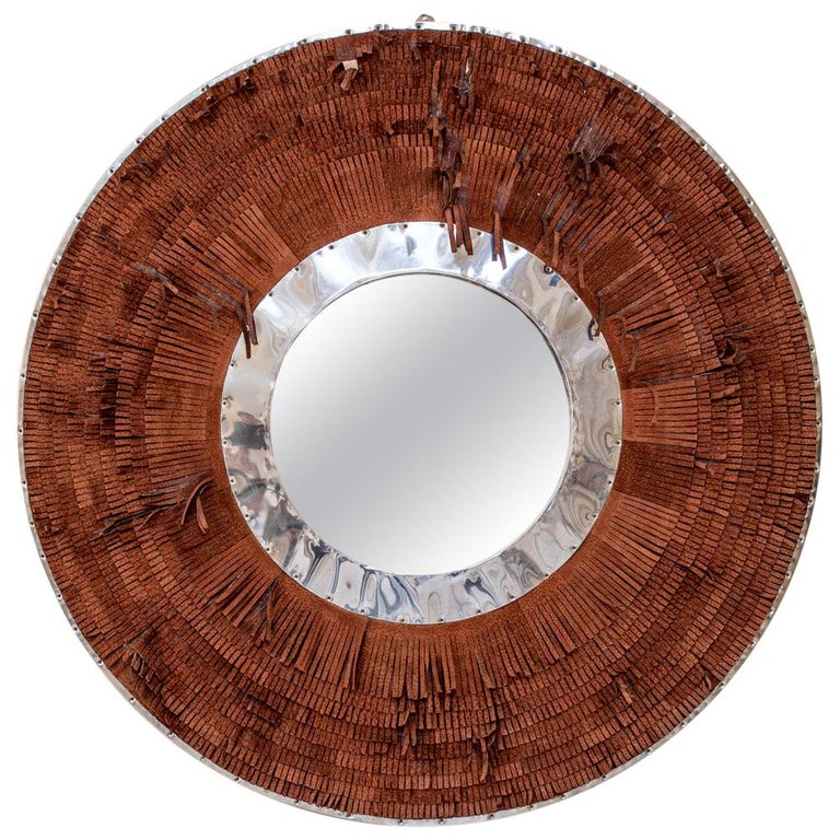 Brown Leather Fringe Mirror For Sale at 1stDibs
