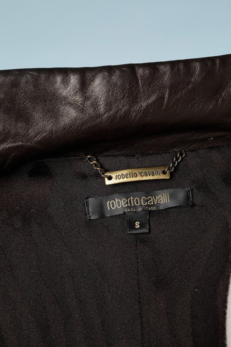 Brown leather jacket with ruffles and fringes jabot Roberto Cavalli For ...