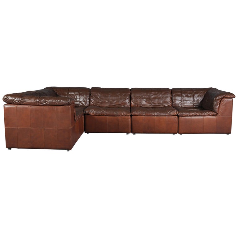 Brown Leather Patchwork Modular Sofa from Laauser, Germany, 1970s at ...