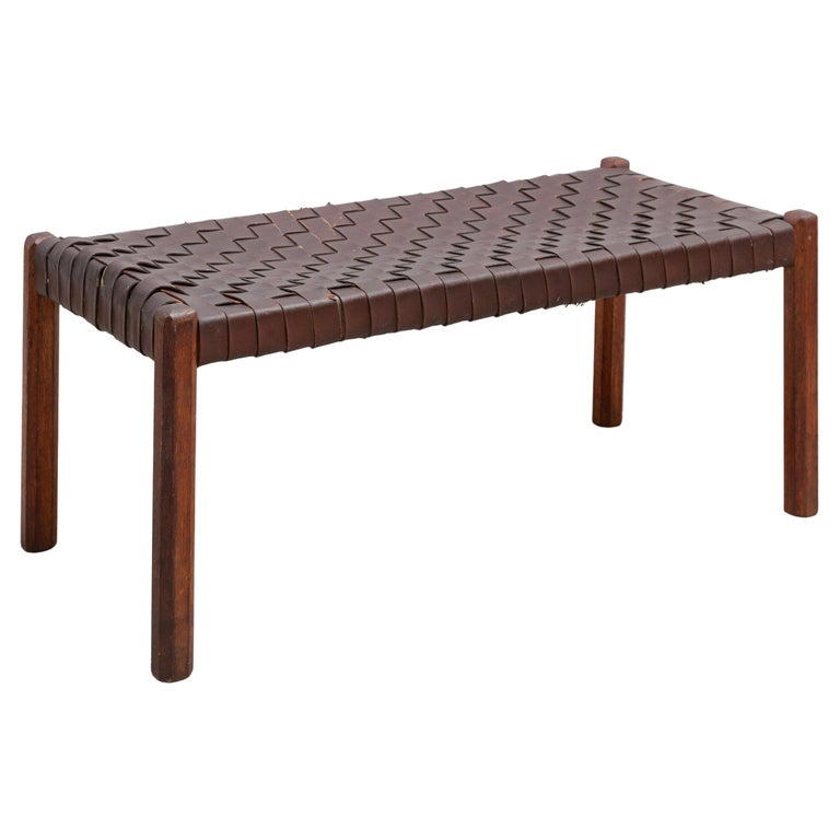 Brown Leather Strap Top Bench England, 1930s at 1stDibs
