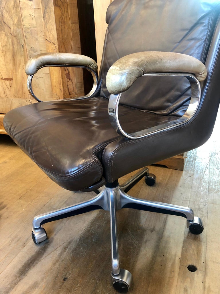 Brown Leather Used Swivel Chair by Züco Design / Zueco, Switzerland at ...