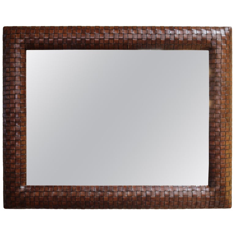 Brown Leather Weaved Frame Mirror at 1stDibs