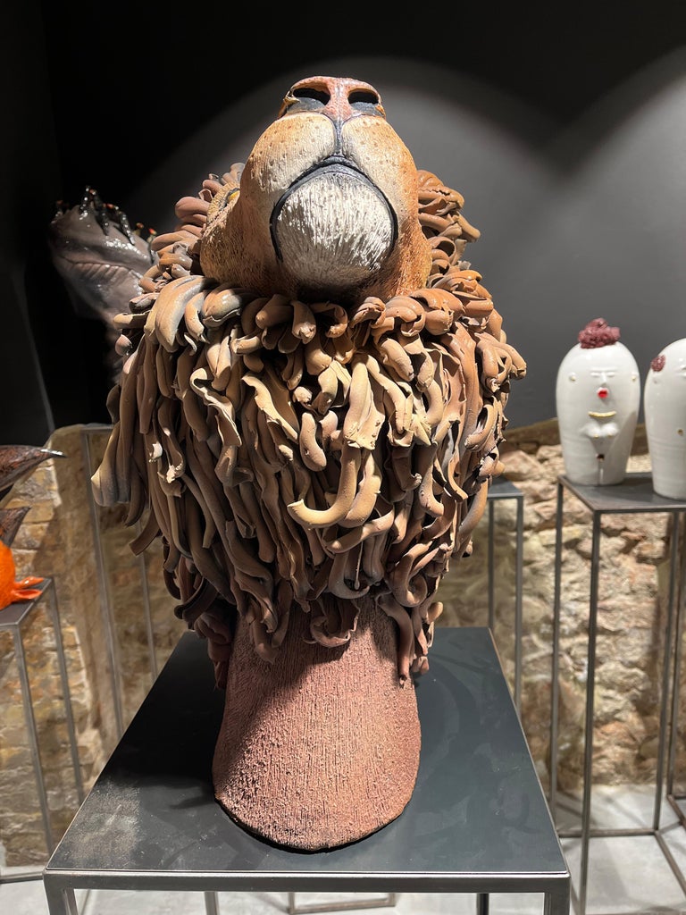 Brown Lion Ceramic Sculpture Centerpiece, Completely Handmade Without ...