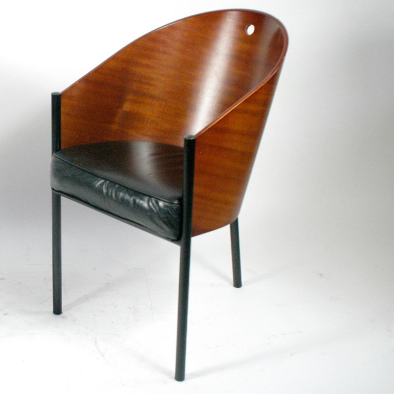 Brown mahogany and Black Leather Costes Chair by Philippe Starck at 1stDibs