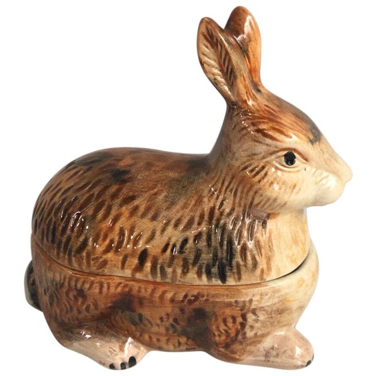Brown Majolica Rabbit Tureen Caugant at 1stDibs