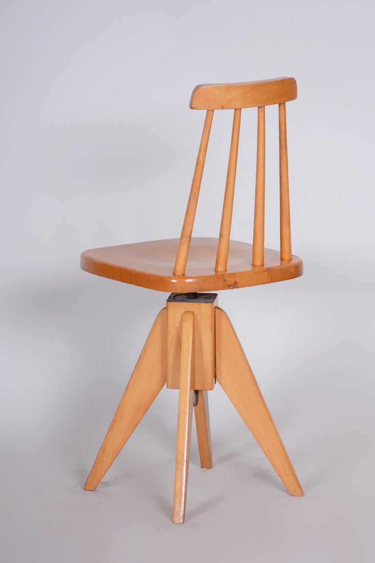 Brown Midcentury Round Beech Swivel Chair, Original Preserved Condition ...