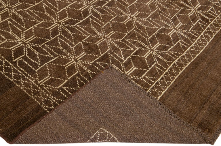 Brown Modern Moroccan Style Handmade Geometric Designed Wool Rug by ...