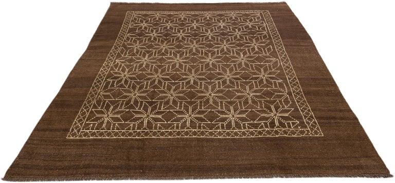 Brown Modern Moroccan Style Handmade Geometric Designed Wool Rug by ...