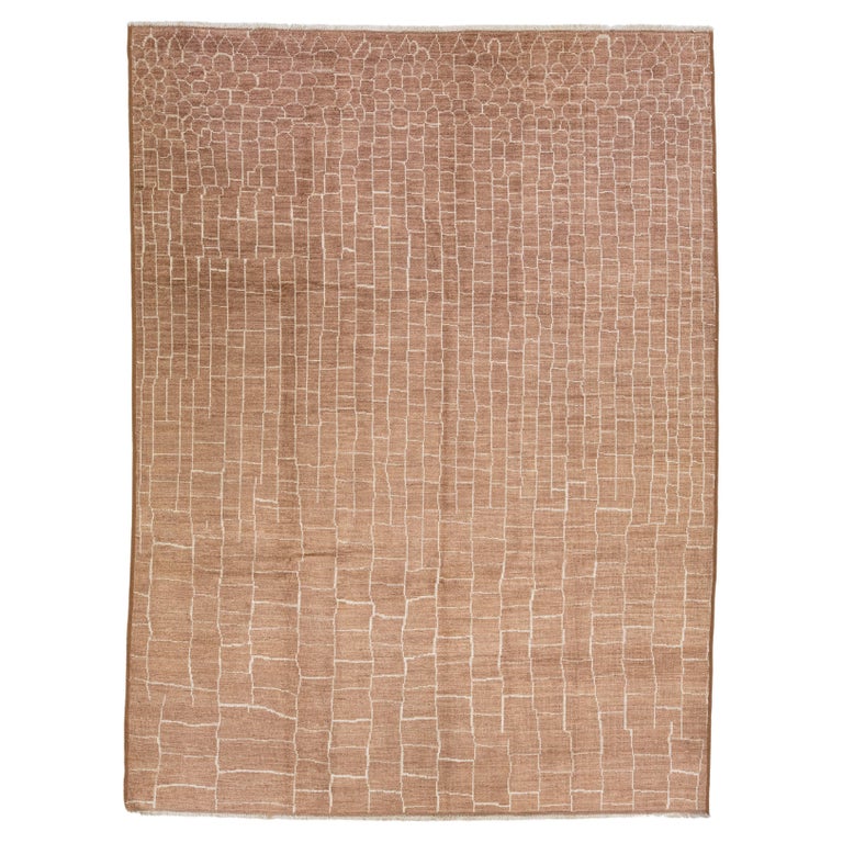 Brown Modern Moroccan Style Handmade Geometric Wool Rug For Sale at 1stDibs