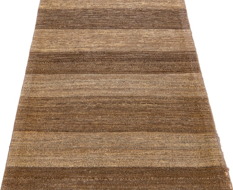 Brown Modern Persian Gabbeh Handmade Striped Wool Runner For Sale at ...