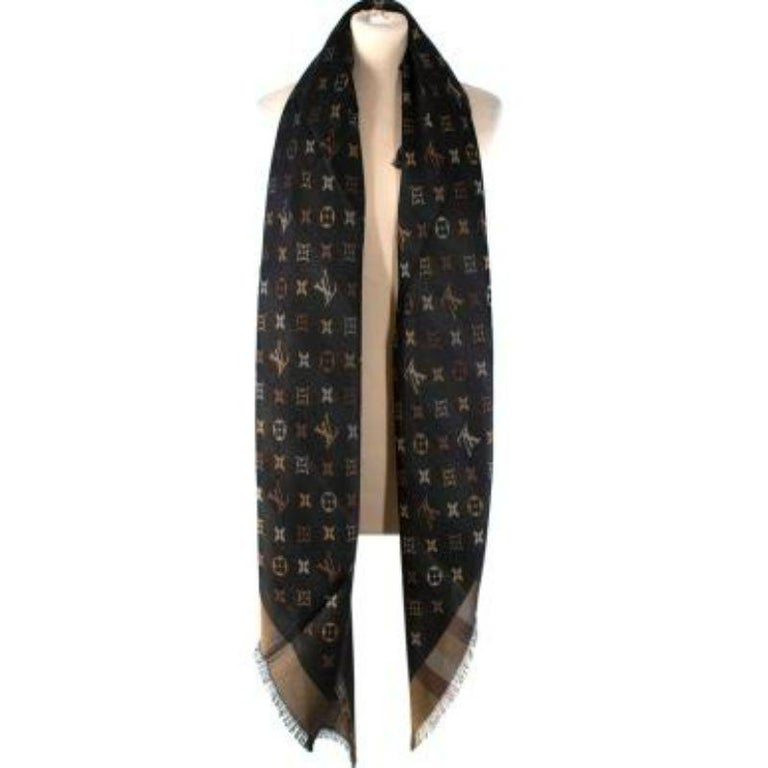 brown Monogram So Shine wool-silk shawl For Sale at 1stDibs