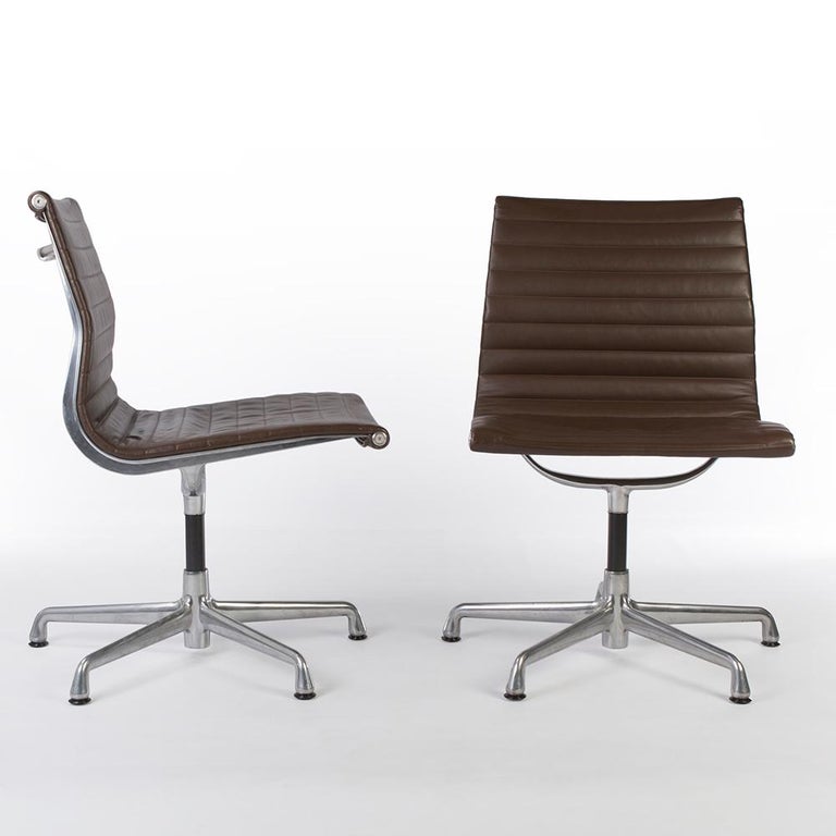 Brown Pair '2' Herman Miller Eames Ribbed EA330 ‘Meeting’ Aluminium ...