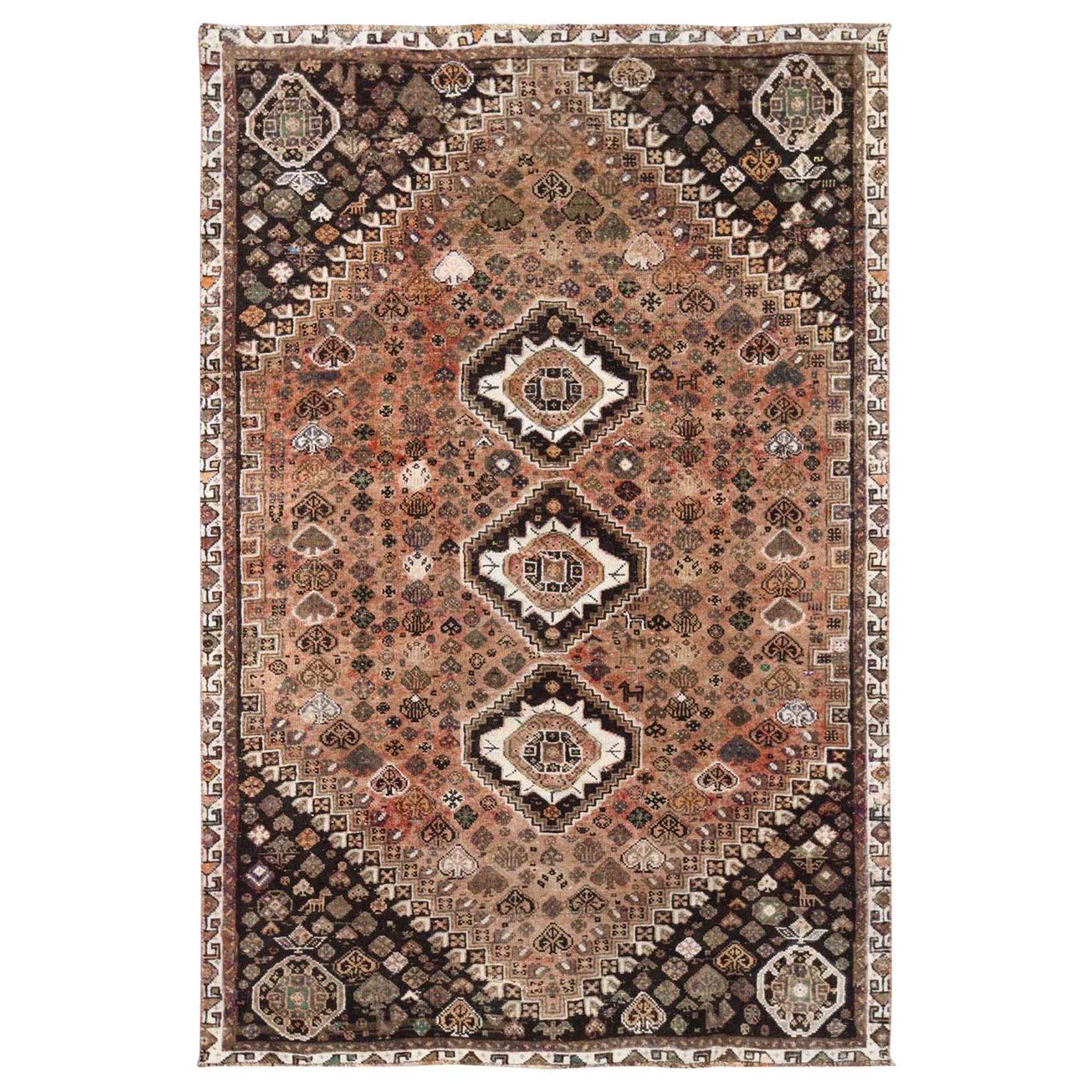 Bohemian Vintage Worn Down Persian Qashqai Faded Rust Color Handmade ...