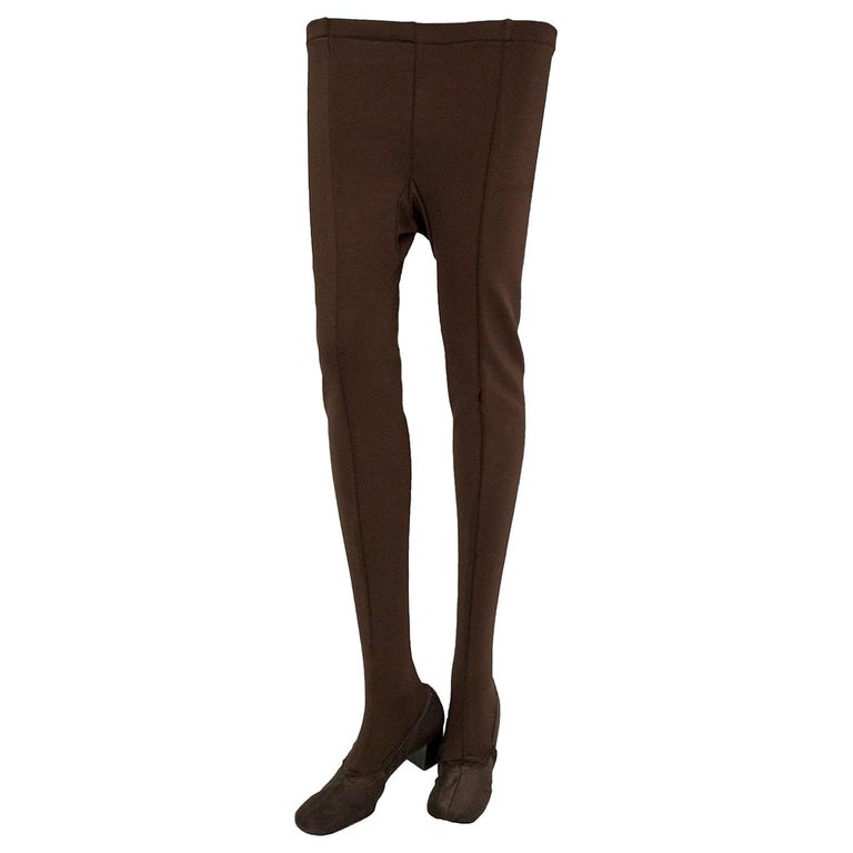 Mod Brown Lycra Block Heel Pantaboot Pantashoe Boot Leggings - size M/8 ...