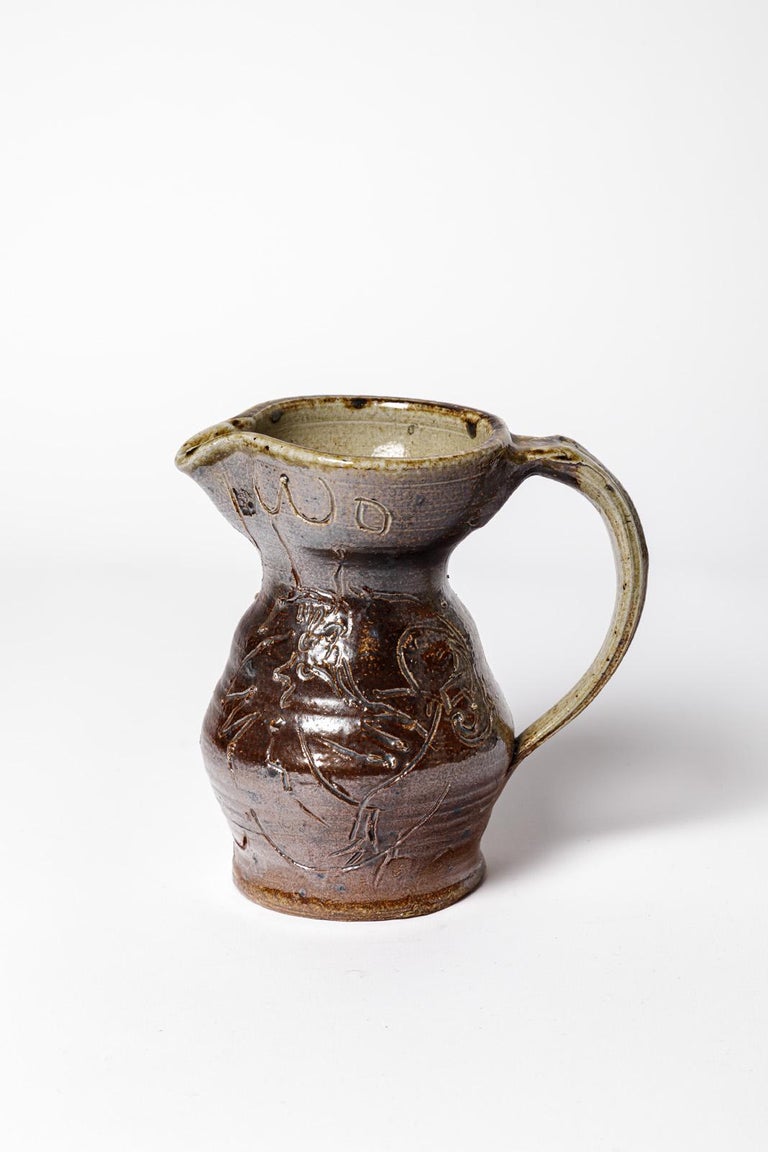 Brown Stoneware Ceramic Pitcher by Benoit Favre La Borne circa 1970 For ...