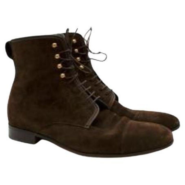 Brown Suede Lace-Up Ankle Boots For Sale at 1stDibs