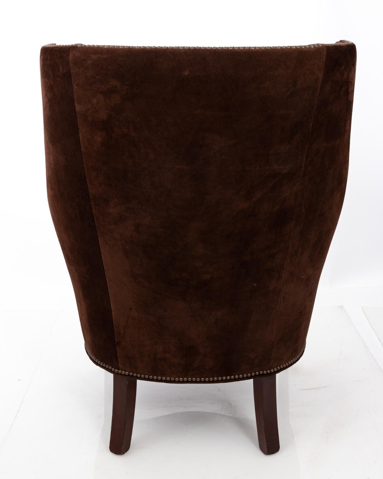 Brown Suede Wingback Chair at 1stDibs | brown wing chairs, brown suede ...