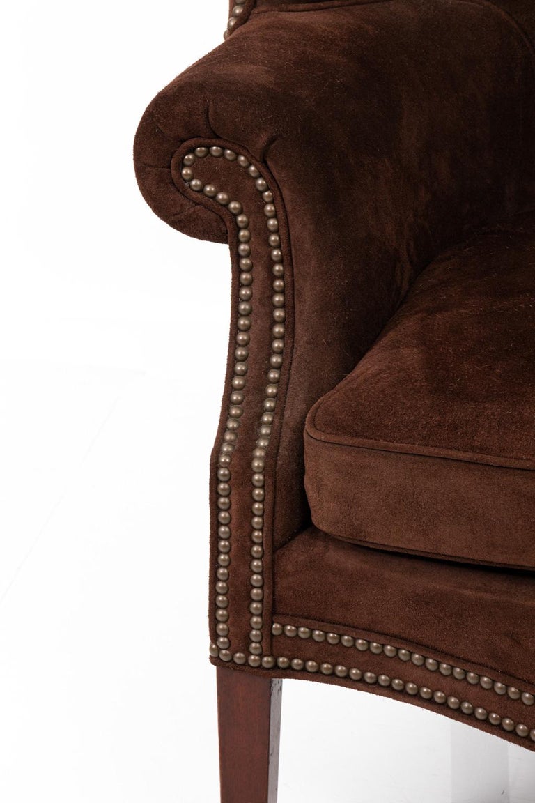 Brown Suede Wingback Chair at 1stDibs