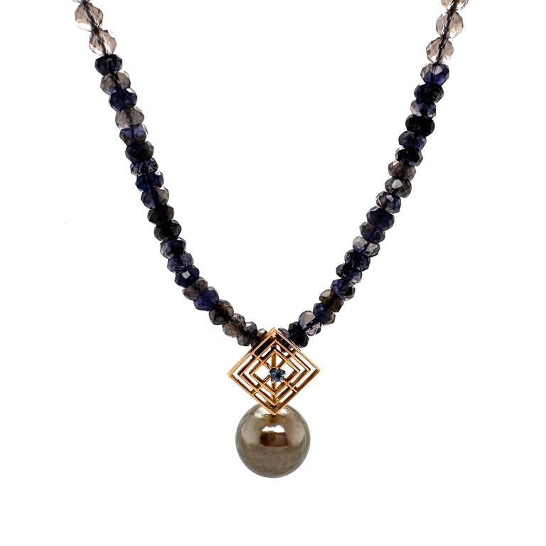 Brown Tahitian Pearl with 14k Gold and Sapphire Bale on Iolite and ...
