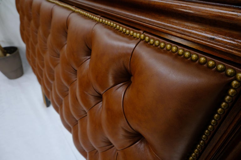 Brown Tan Leather Tufted Custom Full Size Headboard Bed For Sale at ...