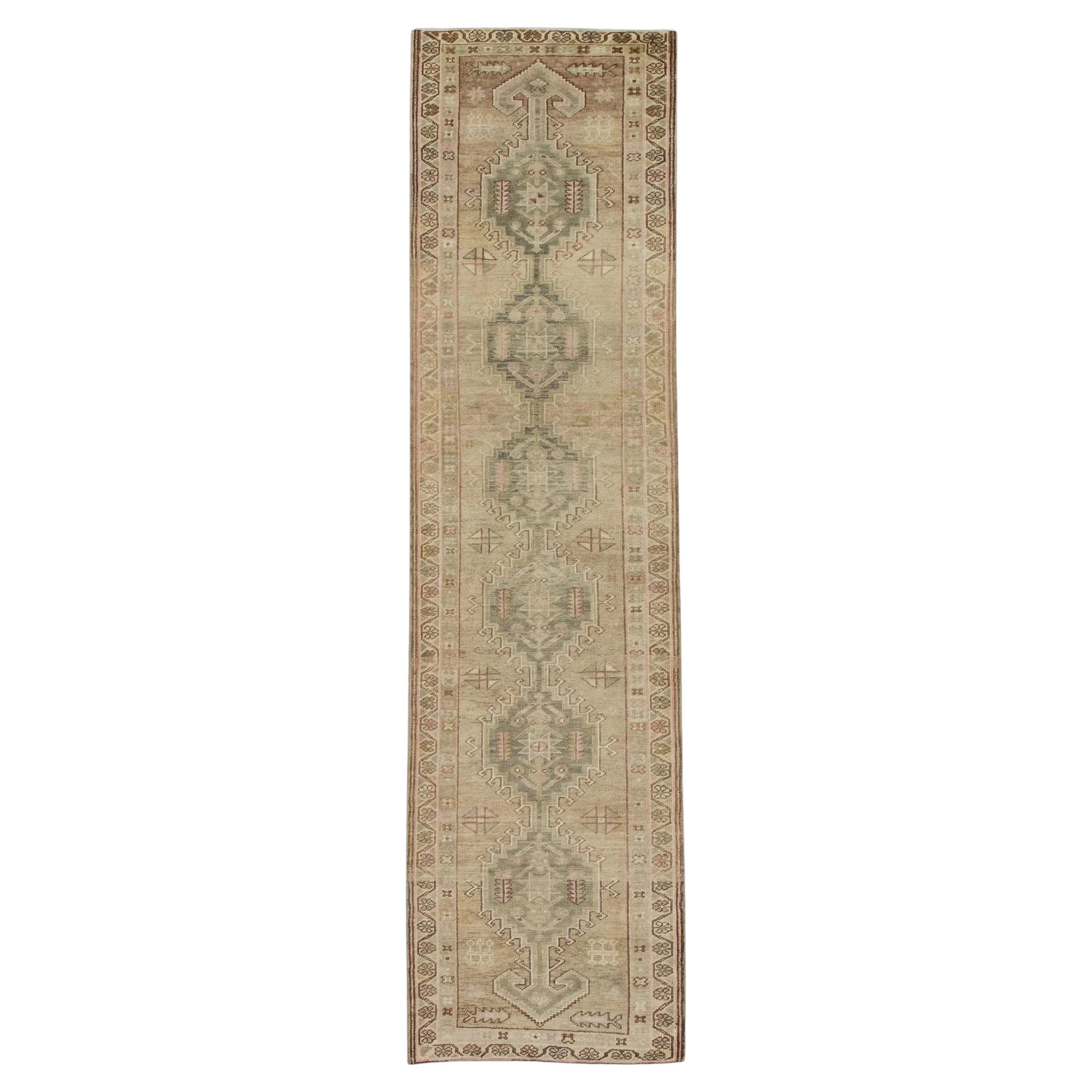 Brown and Tan Vintage Turkish Runner 3'2" x 12'4" For Sale at 1stDibs