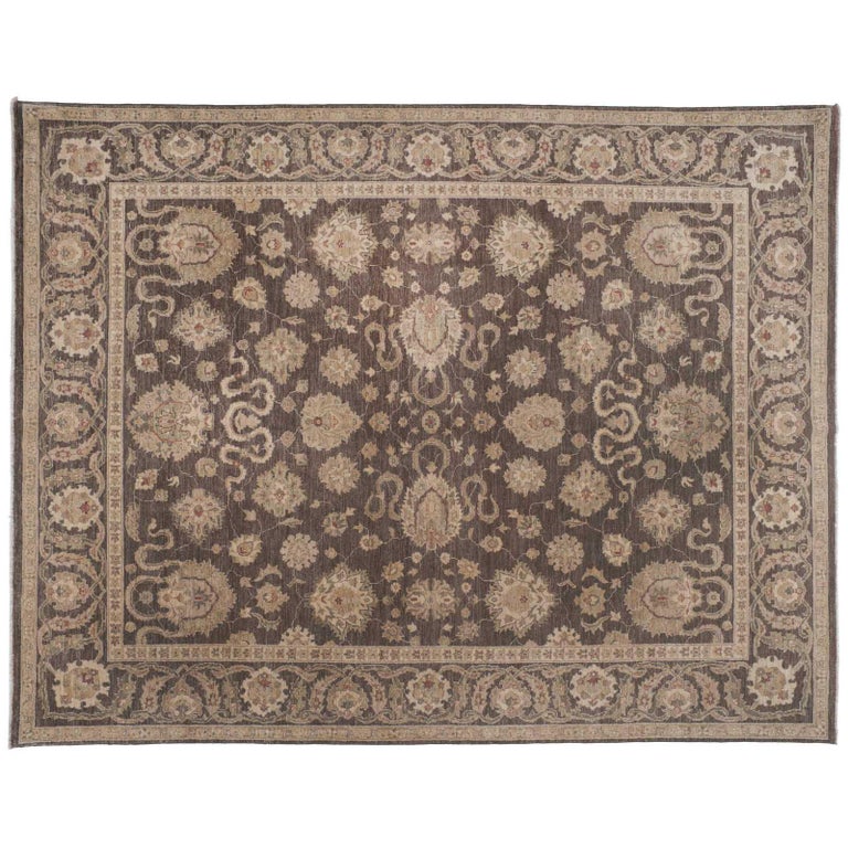 Brown Traditional Pakistani Floral Area Rug For Sale at 1stDibs