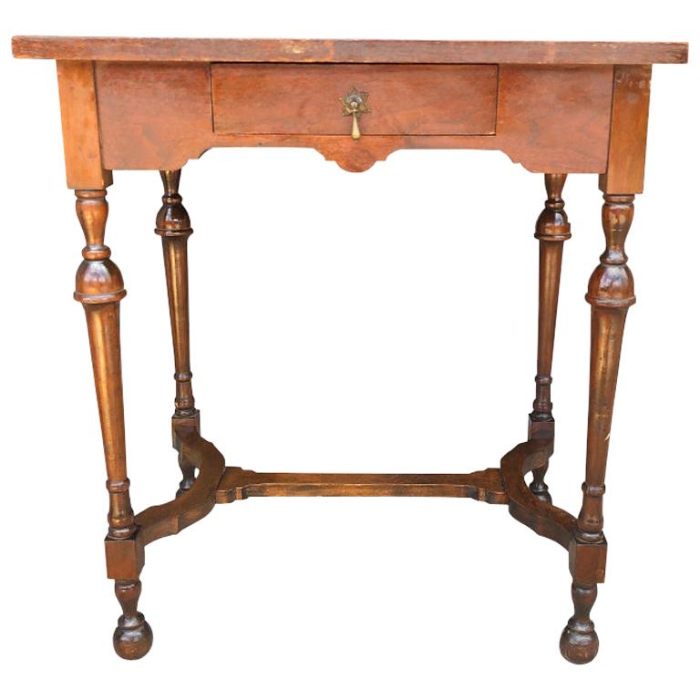 Brown Turned Leg Side Table Nightstand with Drawer and Brass Pull and ...