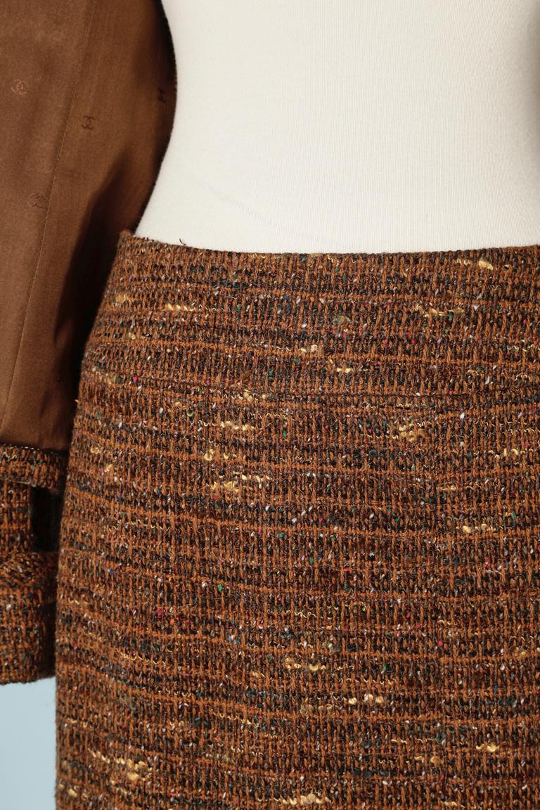 Brown tweed skirt-suit with branded silk lining Chanel For Sale at 1stDibs