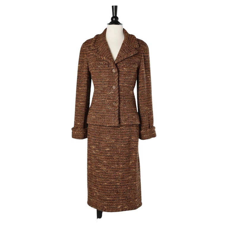 Brown tweed skirt-suit with branded silk lining Chanel For Sale at 1stDibs
