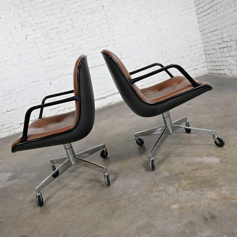 Brown Vinyl Faux Leather Pair Steelcase 451 Rolling Office Chairs Style ...