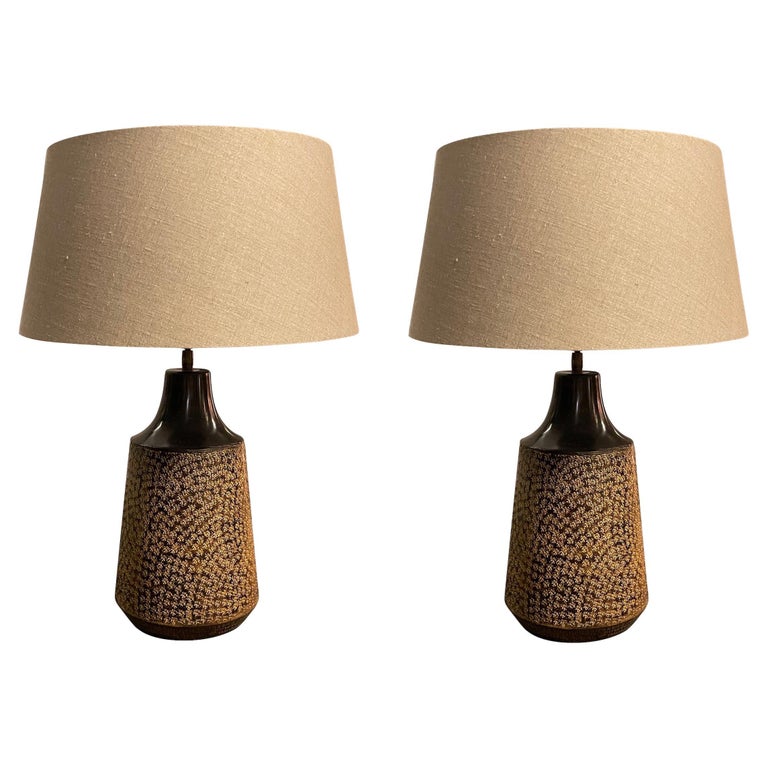 Brown with Gold Textured Metal Pair Lamps, Indonesia, Contemporary For ...