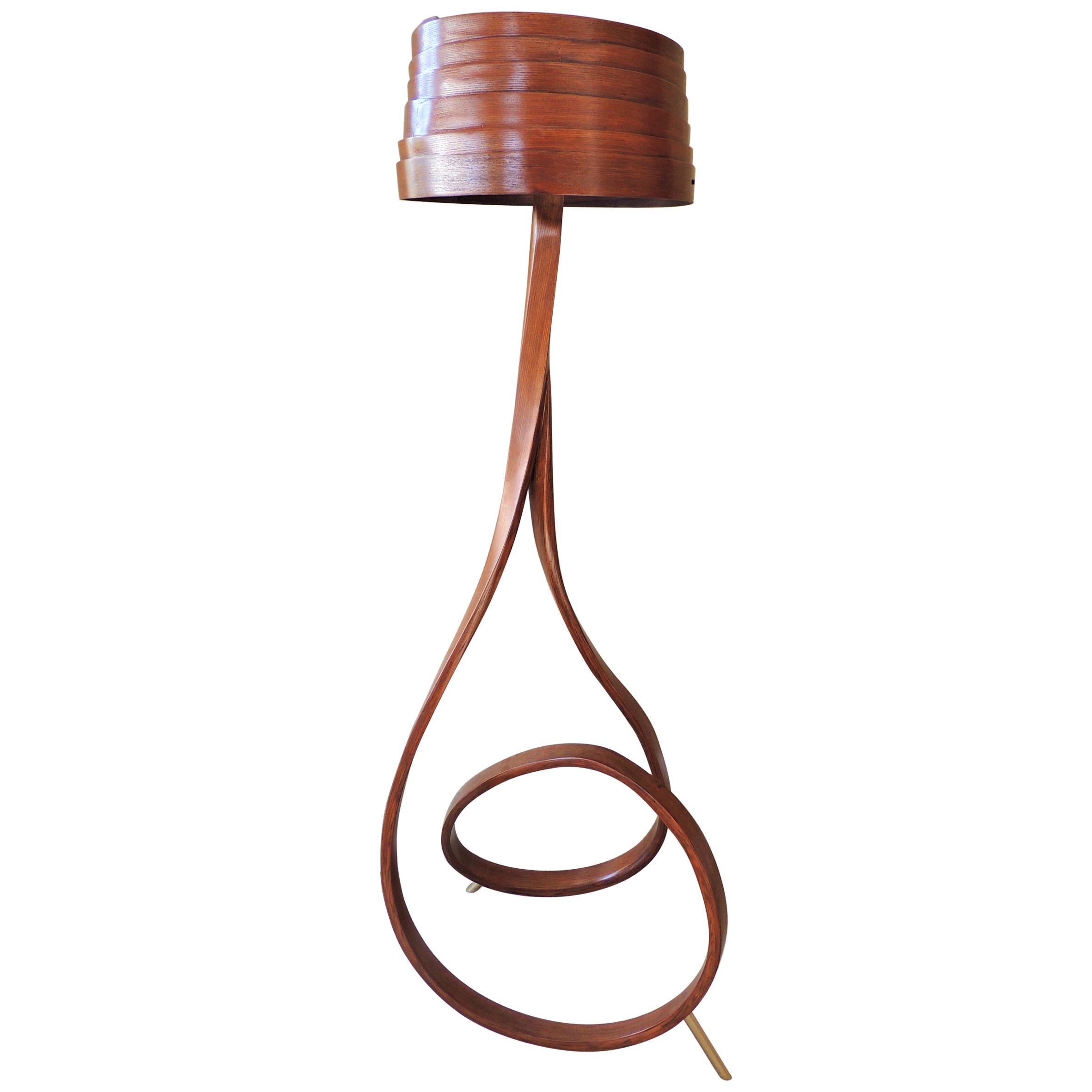Brown Wooded Sculptural Floor Lamp with Brass Elements by Raka Studio ...