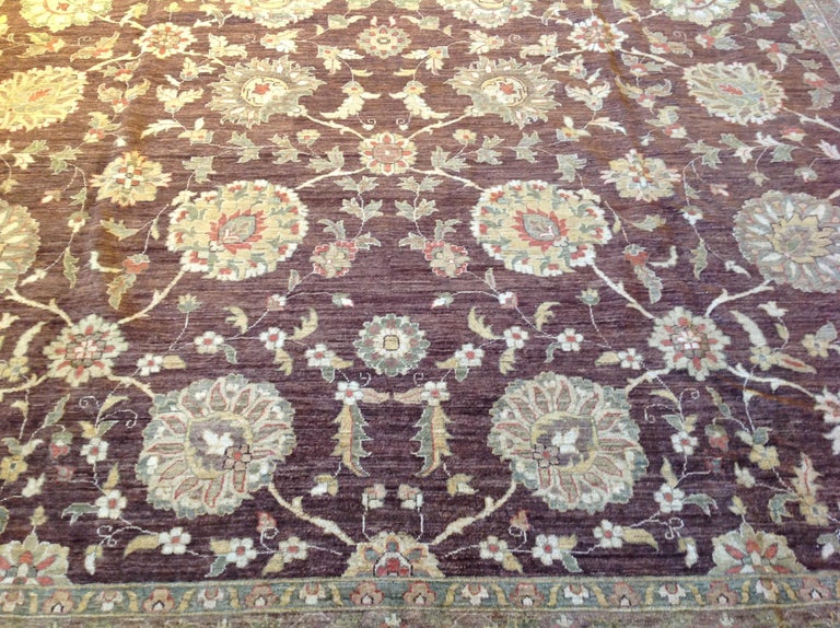 Brown Wool Area Rug with Floral Garland For Sale at 1stDibs