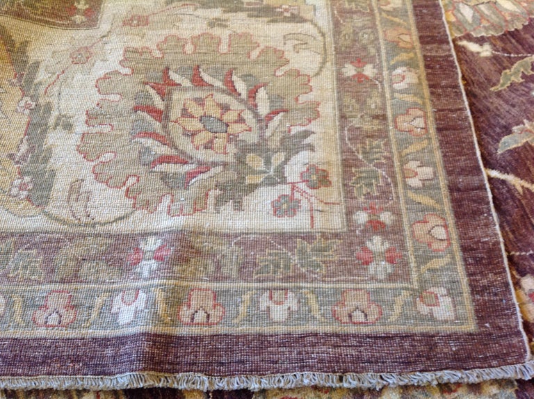 Brown Wool Area Rug with Floral Garland For Sale at 1stDibs
