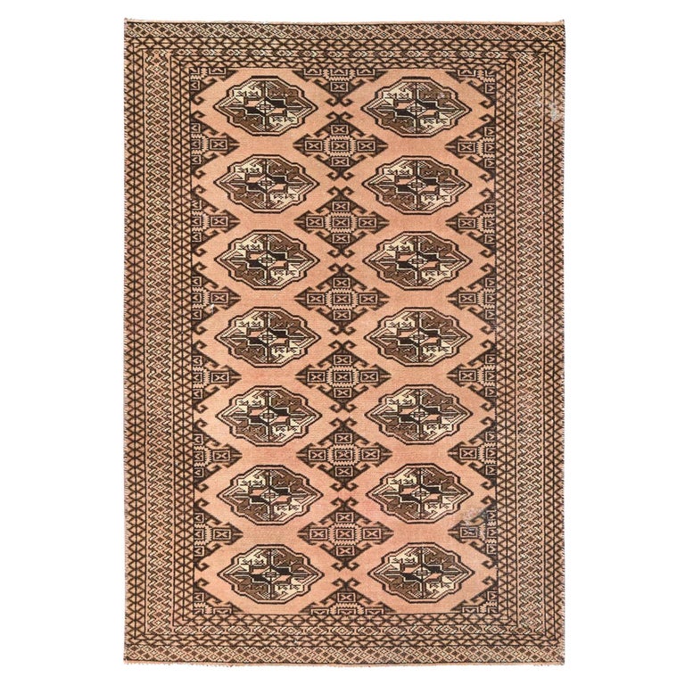 Brown Worn Down Wool Hand Knotted Bohemian Vintage Persian Turkoman ...