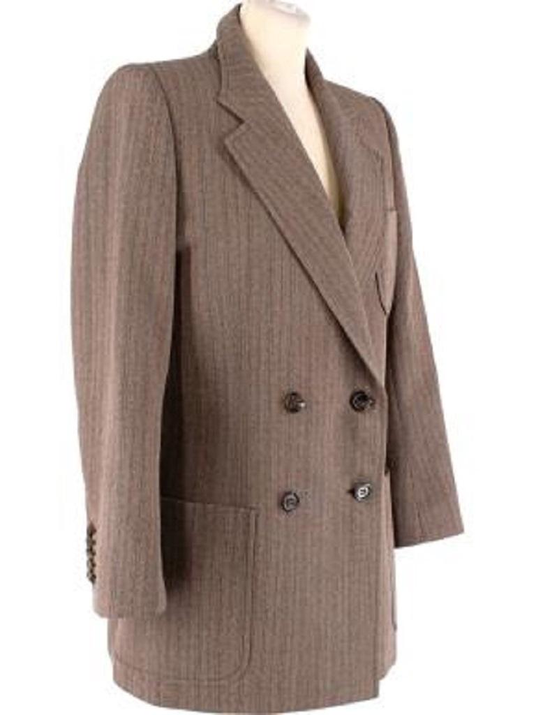 Brown Woven Wool Striped Double Breasted Blazer For Sale at 1stDibs