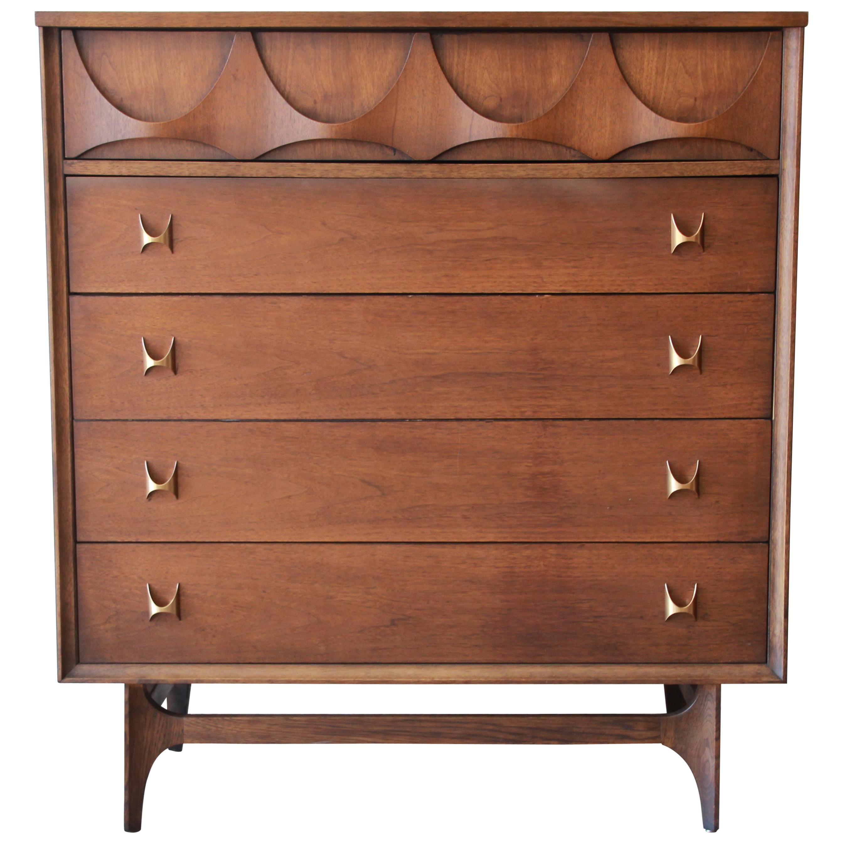 Broyhill Brasilia Mid-Century Modern Sculpted Walnut Highboy Dresser at ...