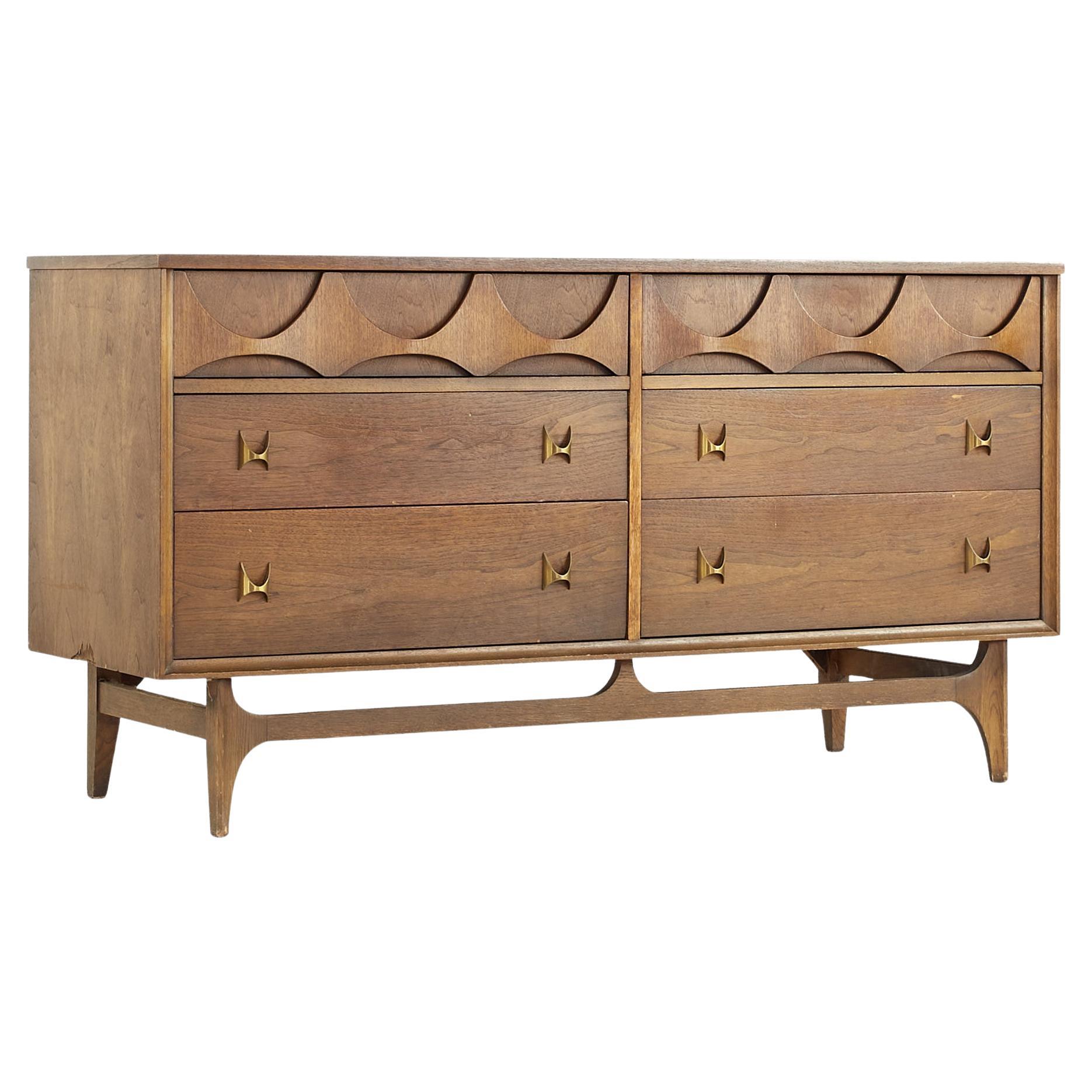 Tobago Brutalist Midcentury Walnut 9 Drawer Lowboy Dresser at 1stDibs