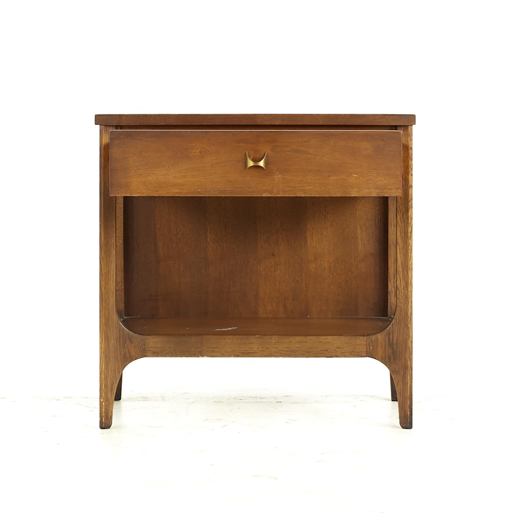 Broyhill Brasilia Midcentury Walnut and Brass Nightstands, Pair For ...